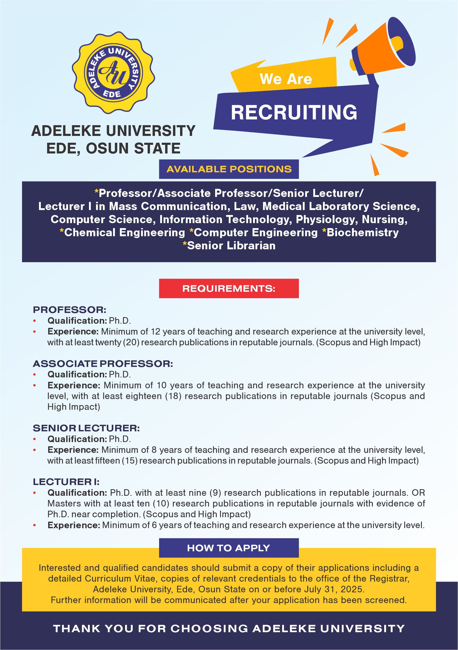 Job Opening - Adeleke University